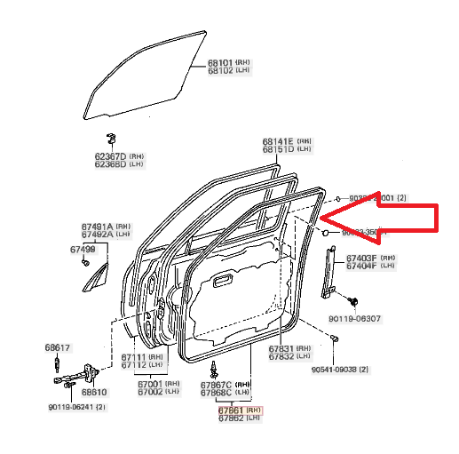 Lexus LX450 Toyota Land Cruiser FZJ80 OEM Front Rear Door Weatherstrip ...