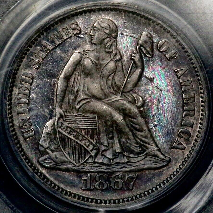 1867-P 10C Seated Liberty Dime - PCGS MS64 CAC RARE Low Mint 6k ...