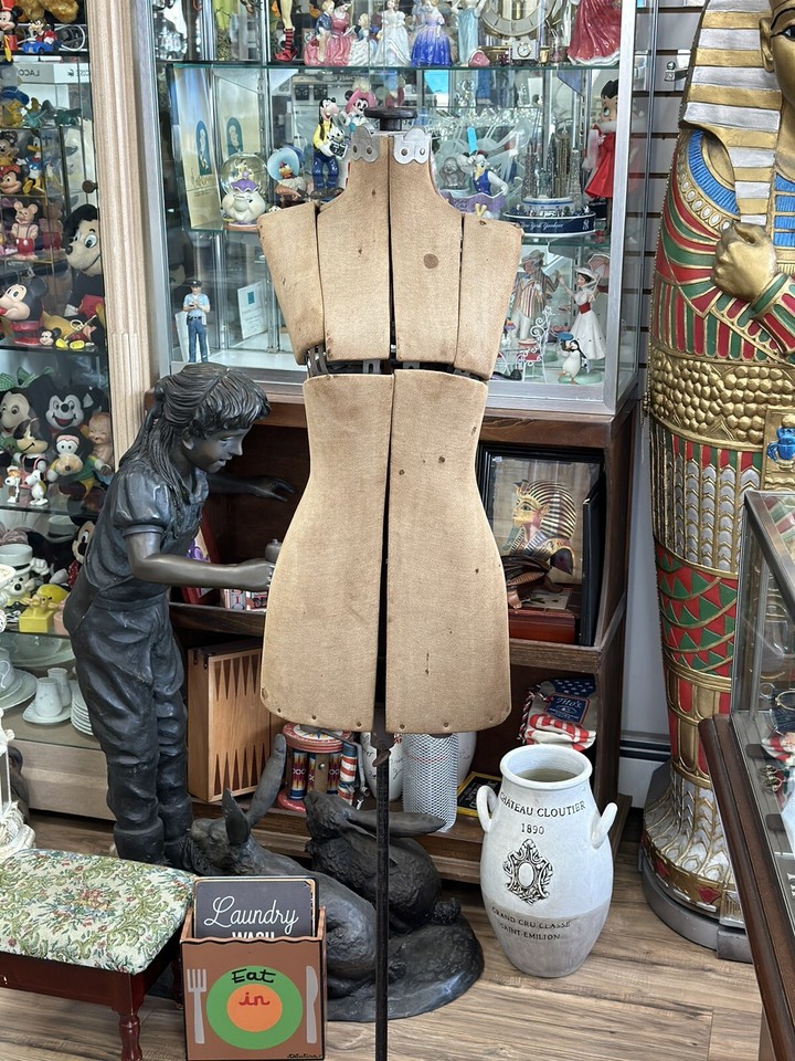 Antique Dressmaker Mannequin w Adjustable Cage Bottom w Rolling Claw ...