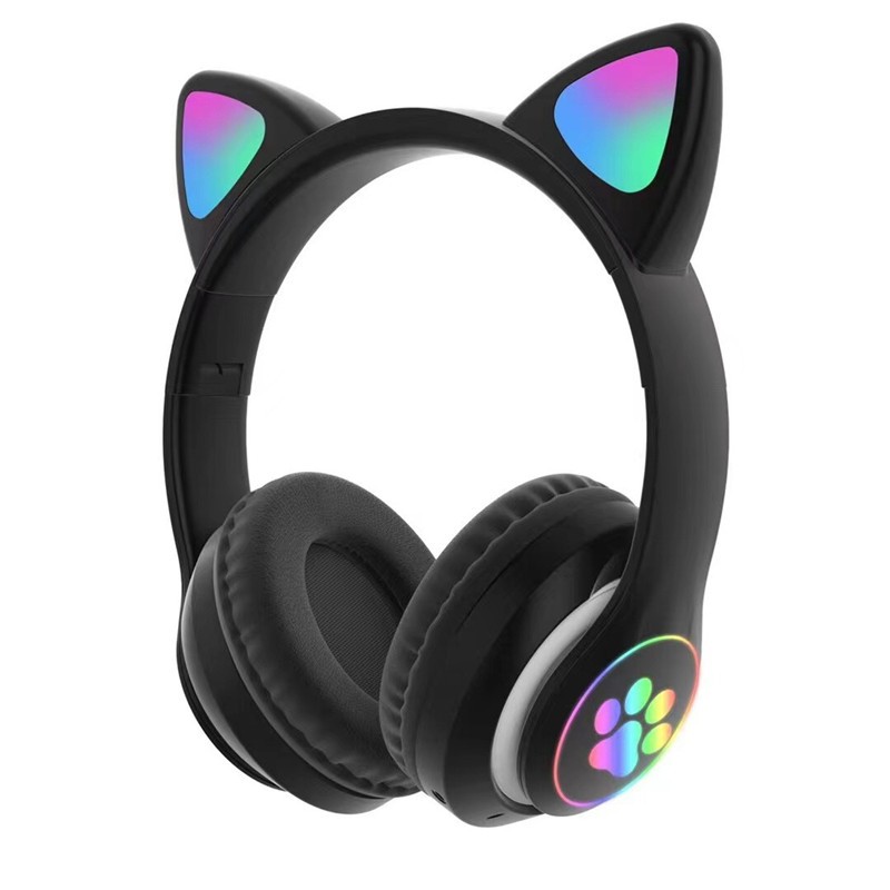 Flashing LED Cat Ears Headphones Bluetooth Wireless Headset w/Mic ...