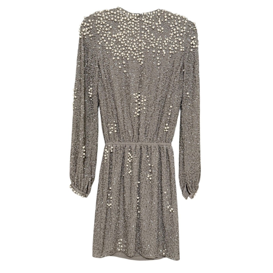ASOS Silver Pearl Embellished Beaded Cocktail Mini Dress Long Sleeve ...