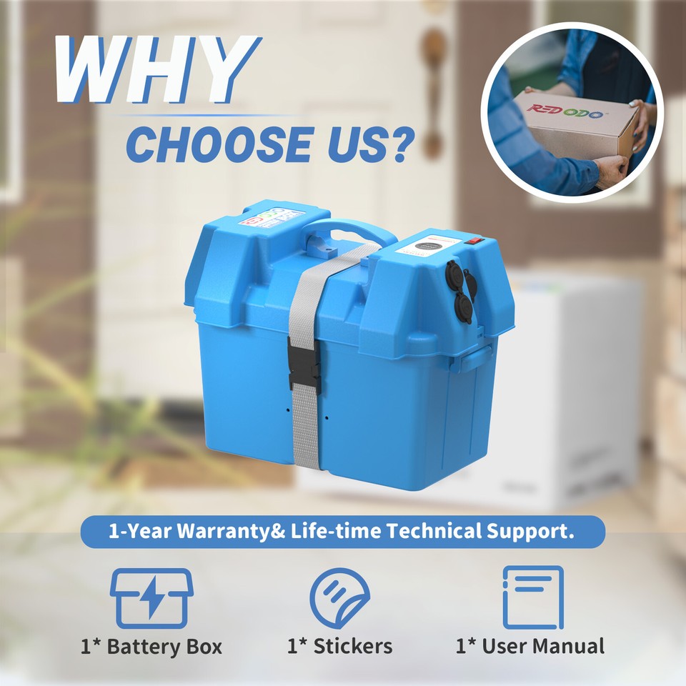 Redodo Group 24-27 Trolling Motor Battery Box Waterproof Case with DC ...