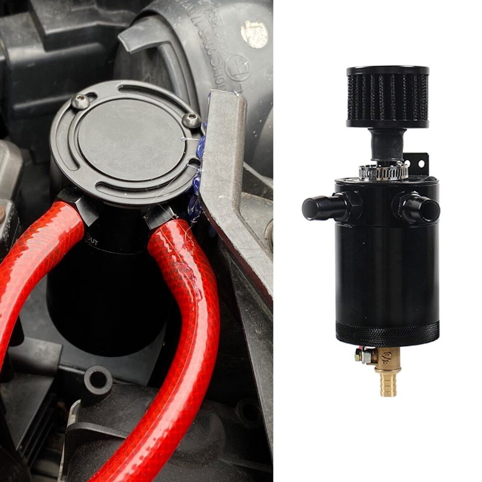 Billet Aluminum Oil Catch Can Baffled 2 Port Reservoir Tank Drain Valve ...