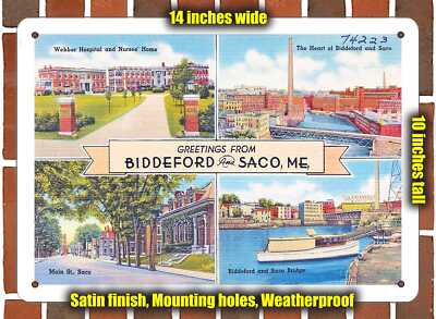 Metal Sign - Maine Postcard - Greetings From Biddeford and Saco, Me. | eBay