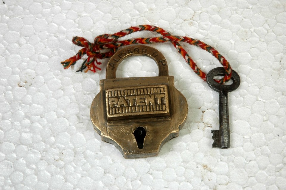 Vintage Old Collectible Antique Rare Handmade Patent Engrave Brass Lock ...