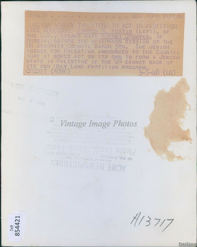 1948 Warren R Austin Andrei Gromyko Un Security Council Politics 7X9 ...