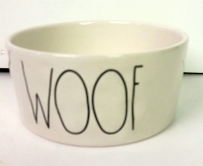 Magenta off white dog dish titled "WOOF" 6" circumference 3" high | eBay