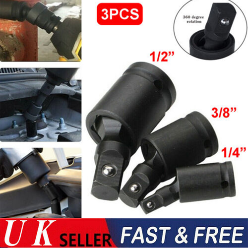 3PCS Impact Universal Joint Swivel Socket Adapter Set 1/4" 3/8” 1/2 ...