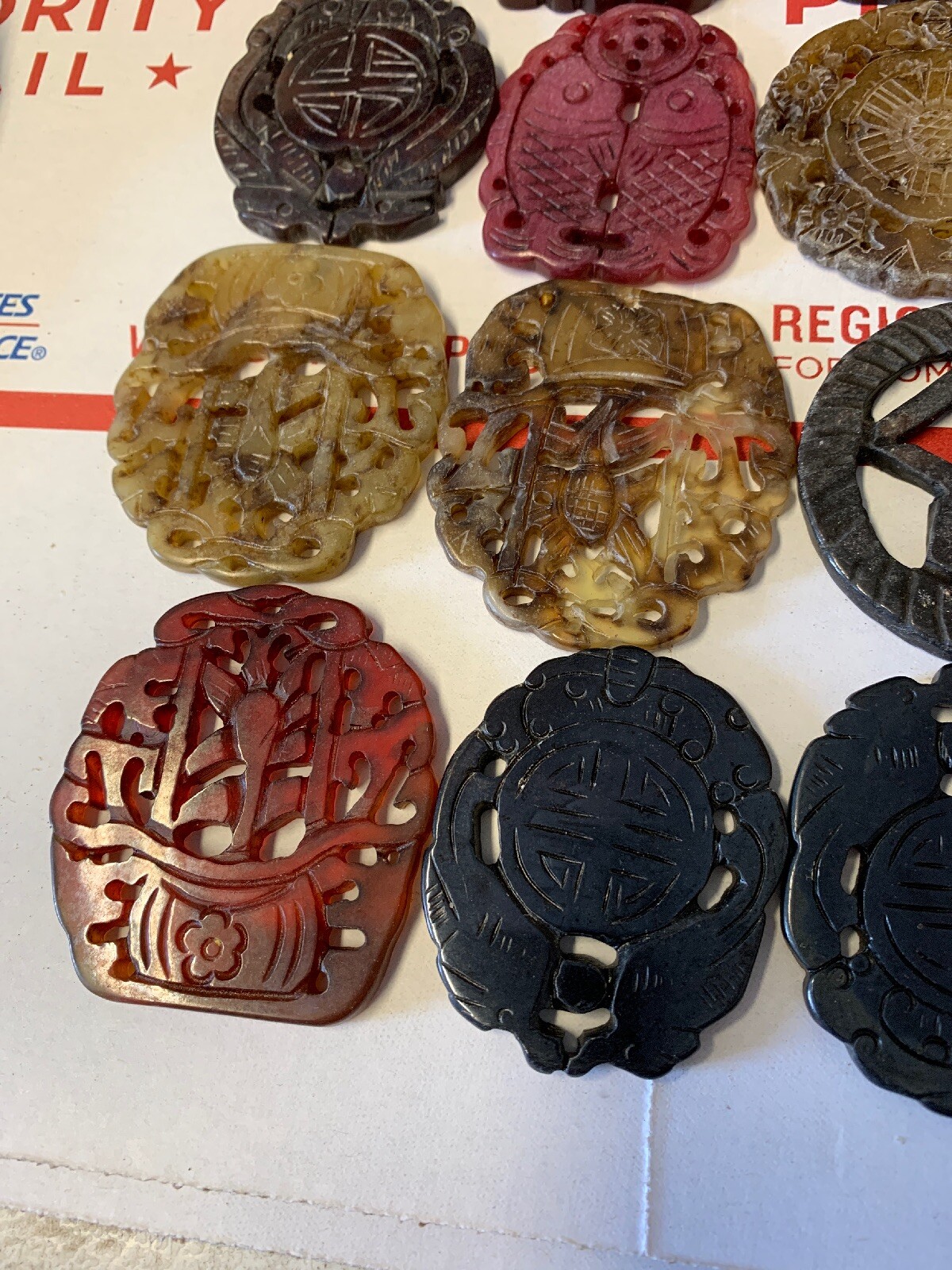 Carved Sou Chou Jade "Patience " (Chinese Calligraphy)" Pendant 11 Pcs ...