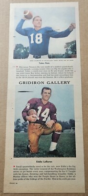 Vintage Tobin Rote & Eddie LeBaron "Gridiron Gallery" Print Article ...