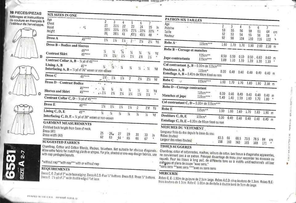 New Look #6581, Toddler/Child Dress w/Variations - Size 2-7 UNCUT | eBay