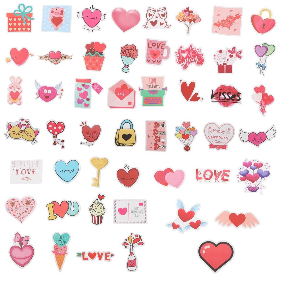 50 PCS Valentines Day Colorful Heart Stickers Anniversary Holiday for ...