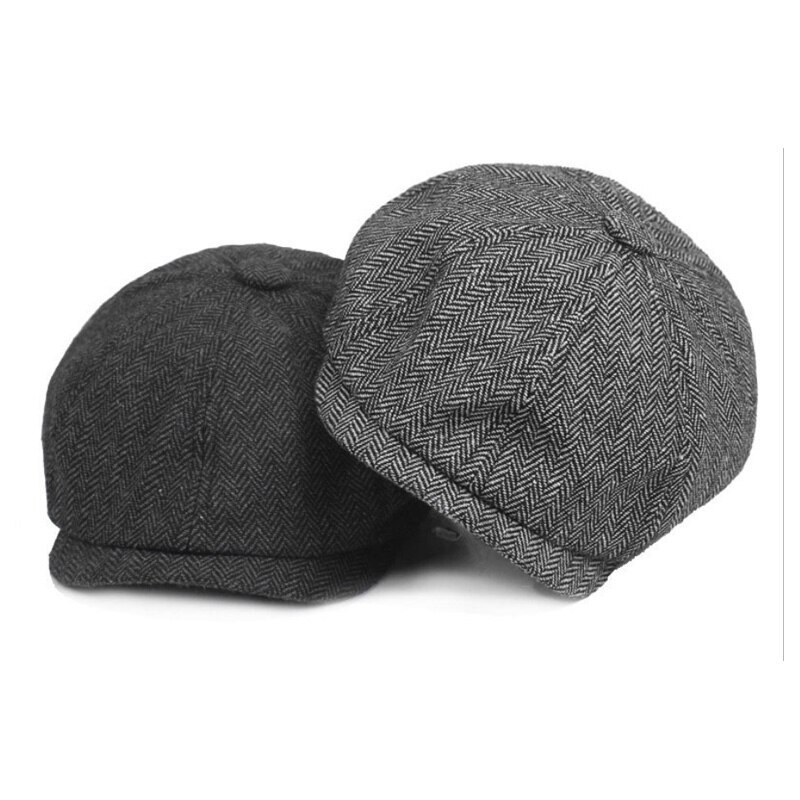 Classic Wool Newsboy Caps Herringbone Flat Beret Caps Vintage Woolen ...