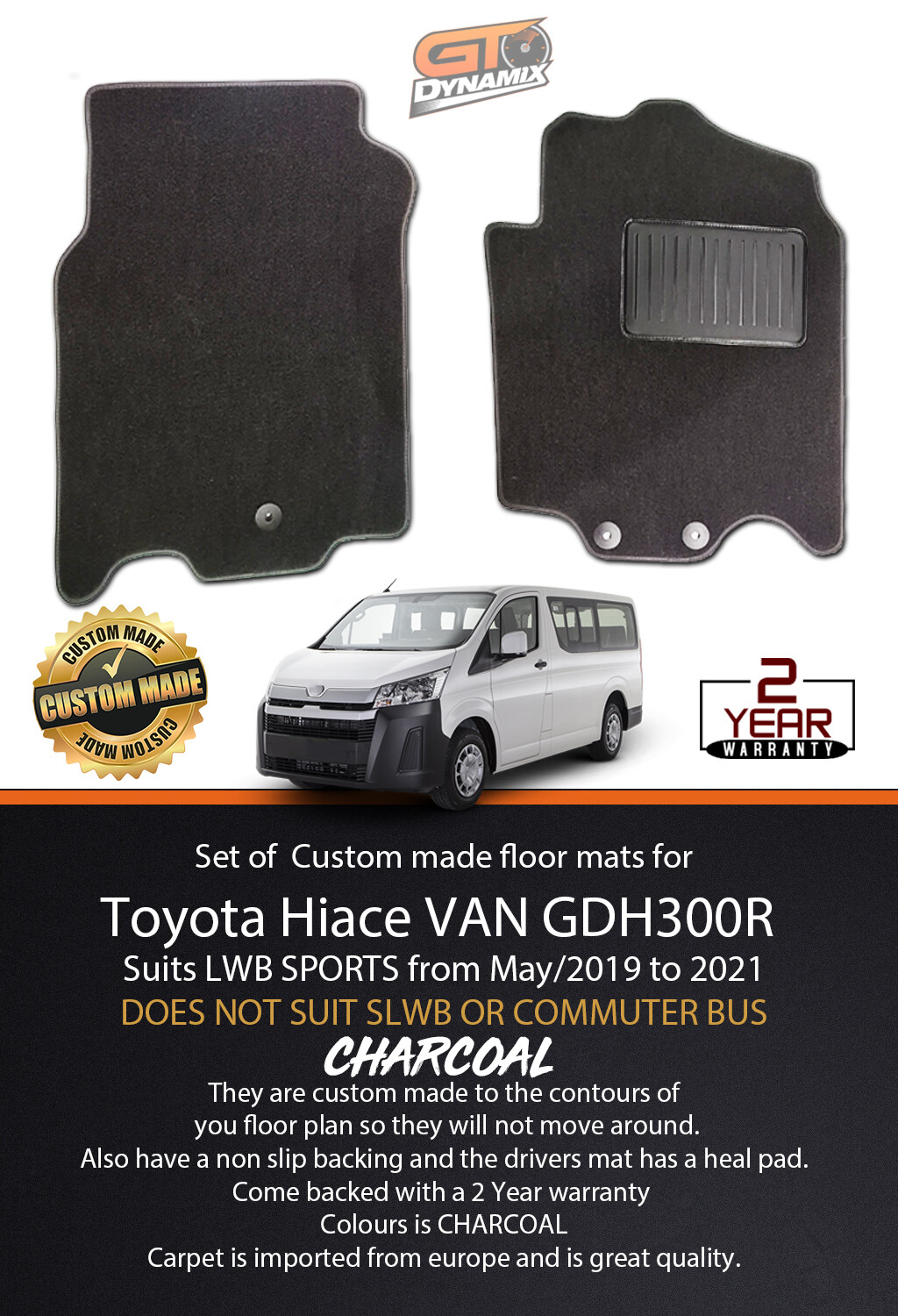 Custom Made Floor Mats for Toyota Hiace VAN GDH300R LWB Sports 5/2019 ...