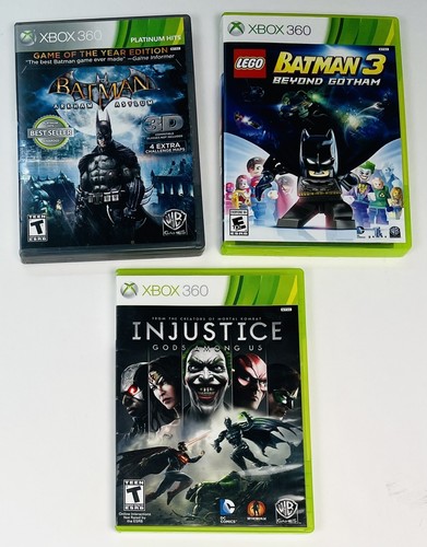 Lot 3 Xbox 360 Batman: Lego Batman 3, Injustice: Gods Among Us & Arkham ...