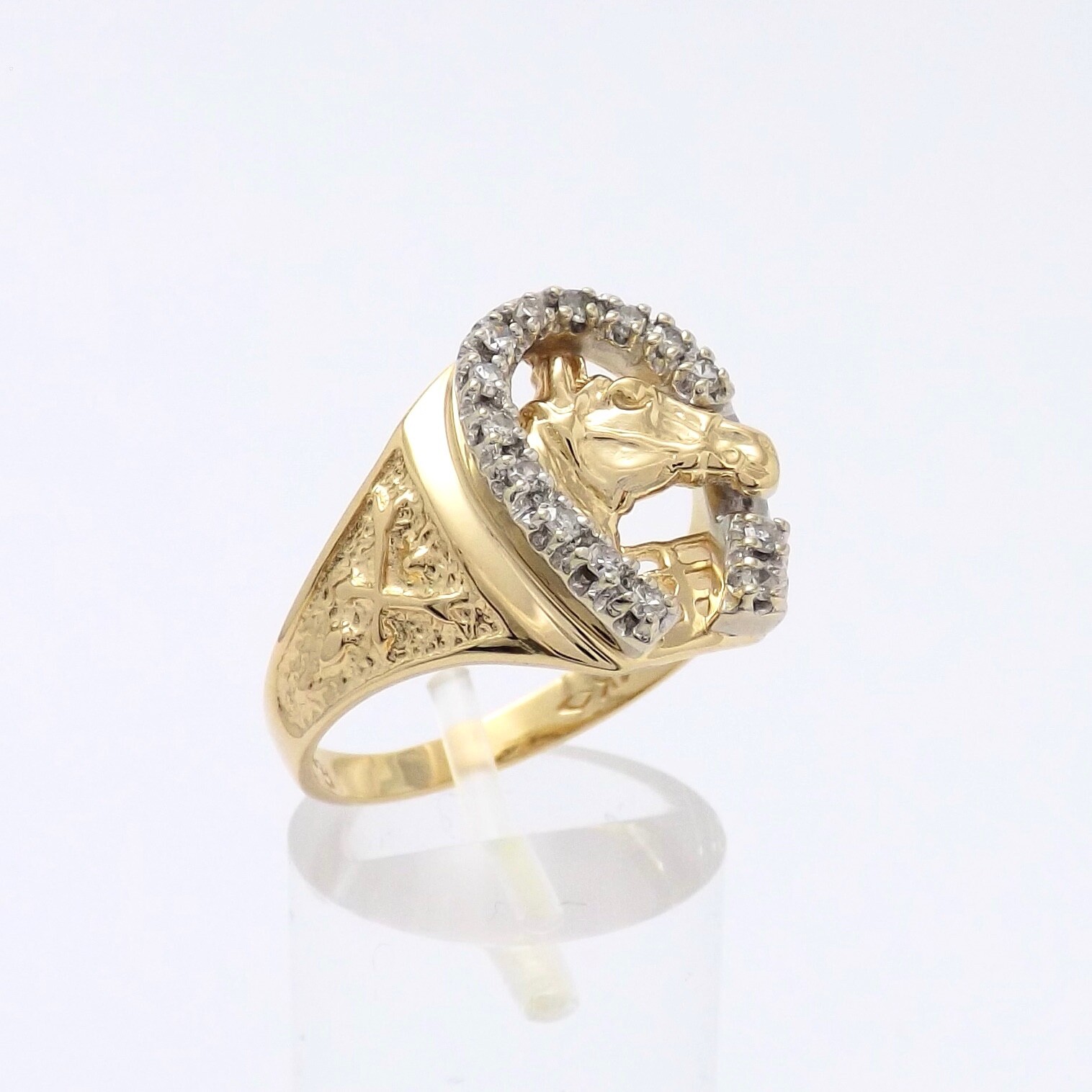 14K Gold Diamond Horseshoe Horse Racing Jockey Mens B… - Gem