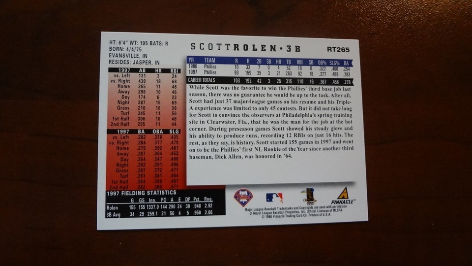 1998 SCORE # RT265 SCOTT ROLEN BASEBALL CARD | eBay