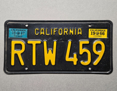 🐾1963 CALIFORNIA "PASSENGER" LICENSE PLATE (RTW-459) W/66 & 67 RENEW ...