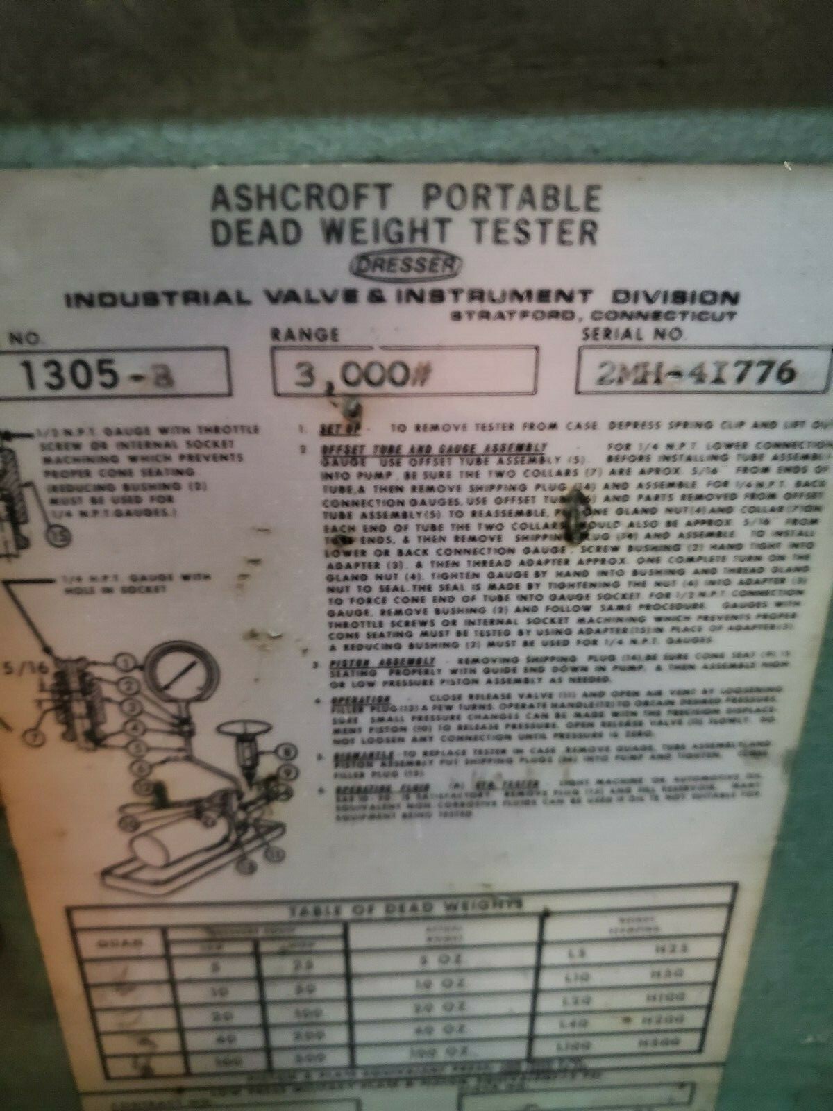 Used Ashcroft 1305-B portable dead weight tester | eBay