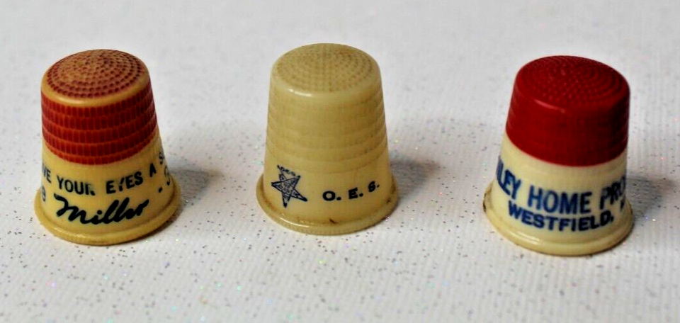 Lot 5 Vintage Advertising Sewing Thimbles Metal Plastic Stanley Delco ...