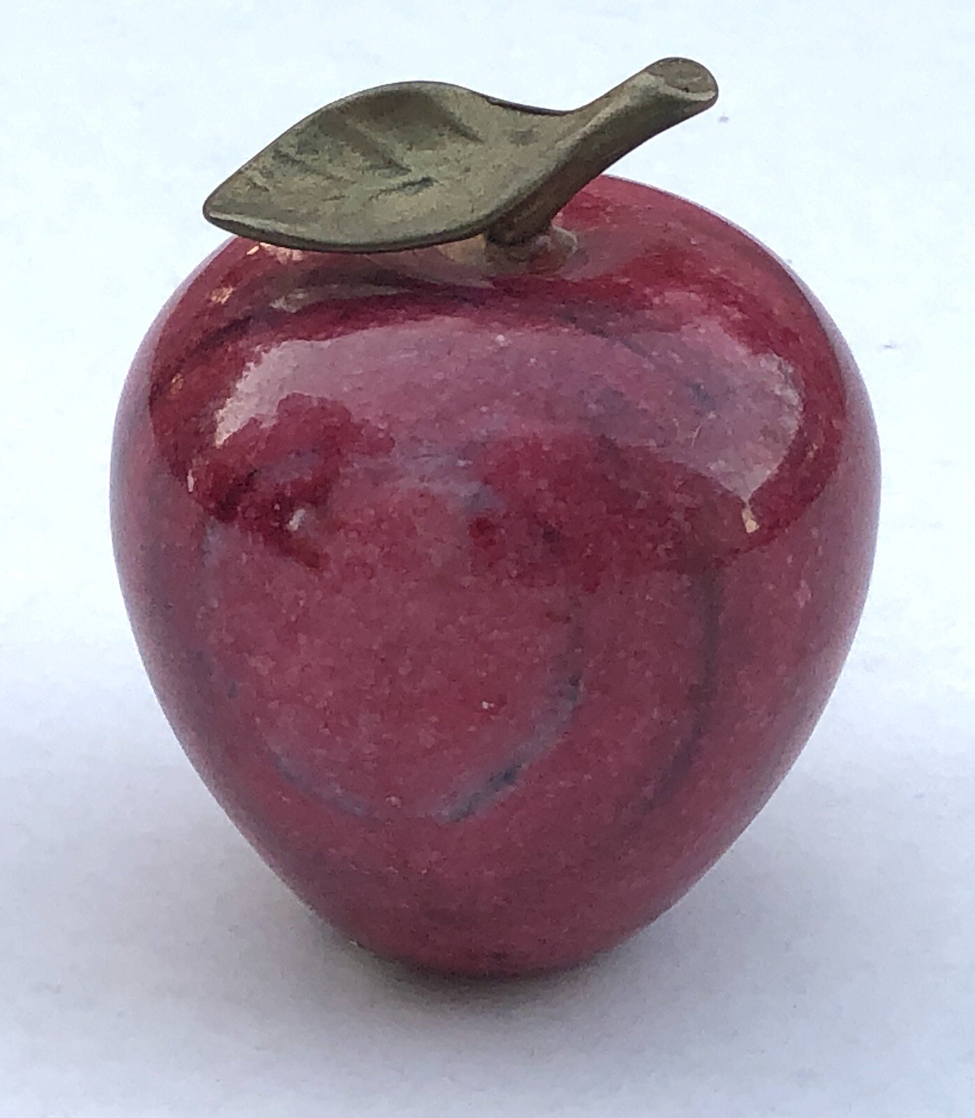 VTG Genuine Marble And Alabaster Red Apple Paperweight w/ Solid Brass ...