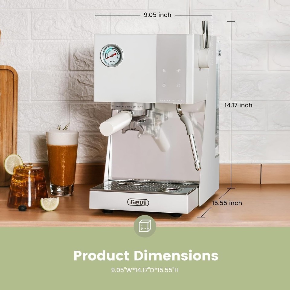 GEVI 20 Bar Semi-Automatic Espresso Machine OPV Dual Display 58mm Milk ...