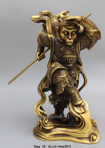 13" Chinese Bronze Buddhism Sun WuKong Monkey King golden cudgel Buddha Statue | eBay