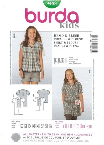 Burda 9488 Blouse & Tunic w Tiny Stand-Up Pleats Sz 7-14 UNCUT Sewing ...