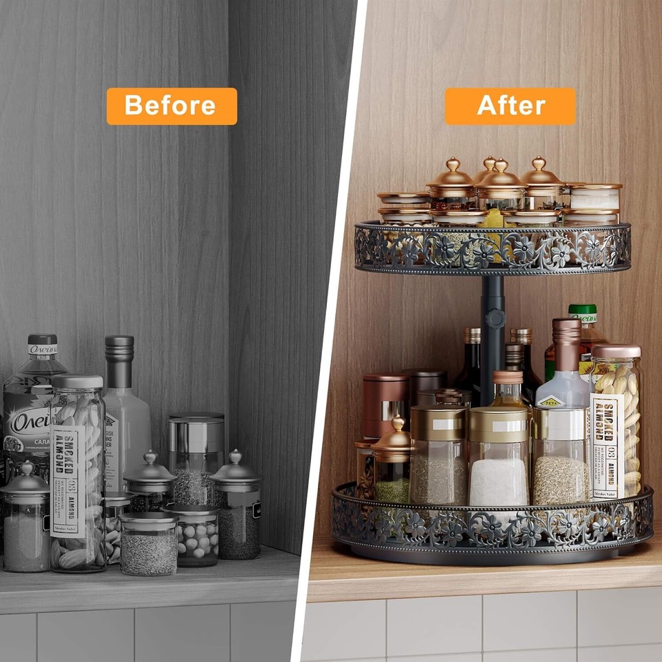 Two Tier Lazy Susan Organizer Turntable Height Adjustable, 2 Tier Lazy ...