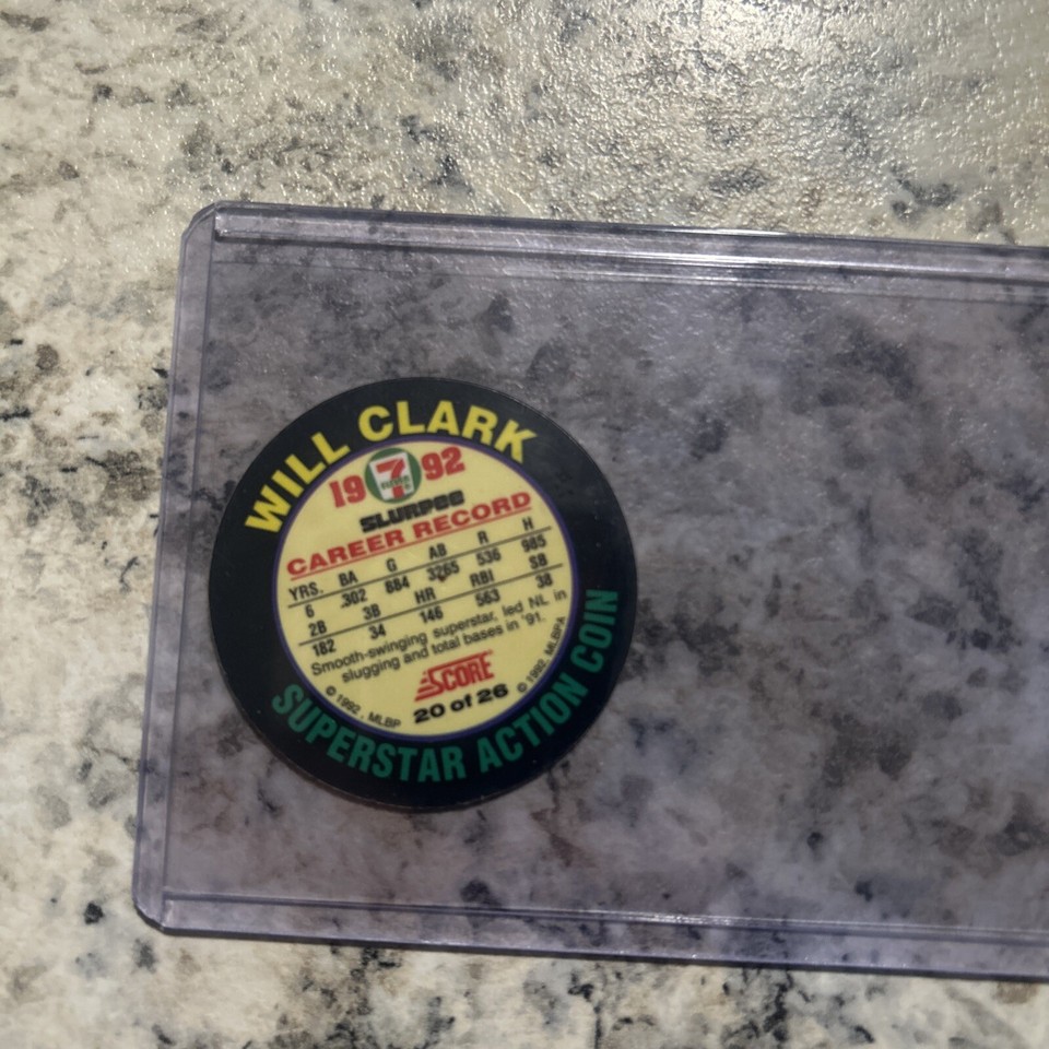 1992 Score Superstar Action Coin Will Clark #20 Giants 7-11 Slurpee | eBay