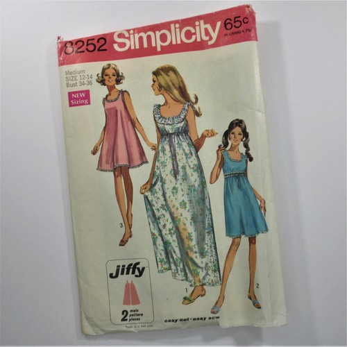 Simplicity 8252 Pattern Sleeveless Nightgown Uncut Size 12 to 14 ...