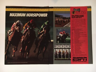 Horse Racing ESPN 1987 Vintage Print Ad Two Pages 16x11 Inches Wall ...