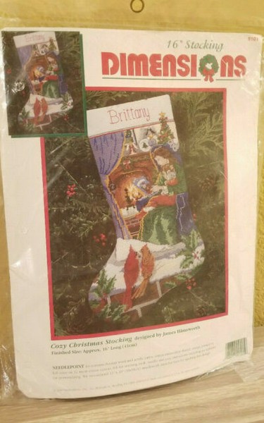Dimensions 16" Stocking Kit Cozy Christmas 9101 Needlepoint 1995 for ...