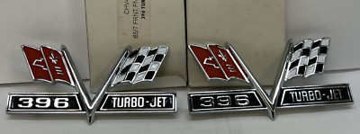 Front Fender Set of 2 396 Turbo Jet Emblems 3871997 1965-67 Chevy ...