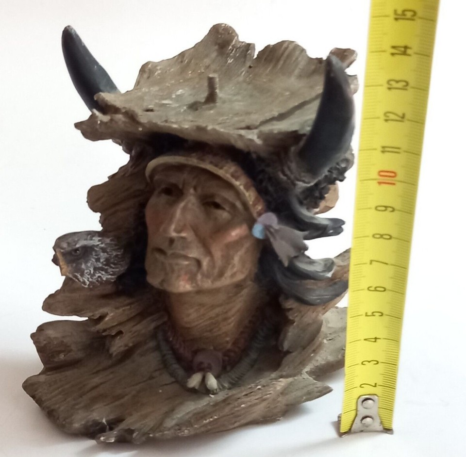 Indian Statue Chief Vintage Resin Bust Head Man Nativity Eagle Tree ...