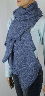 Ralph Lauren Large Soft Scarf Cadet Blue Heather Silver LRL Fringe ...