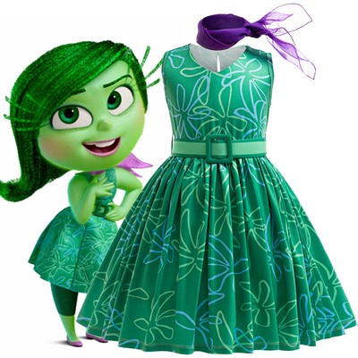 Halloween Inside Out 2 Disgust Cosplay Princess Dress Kids Girls Party ...
