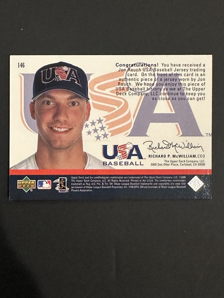 2000 Upper Deck Black Diamond Edition USA Authentics Jon Rausch Rookie ...