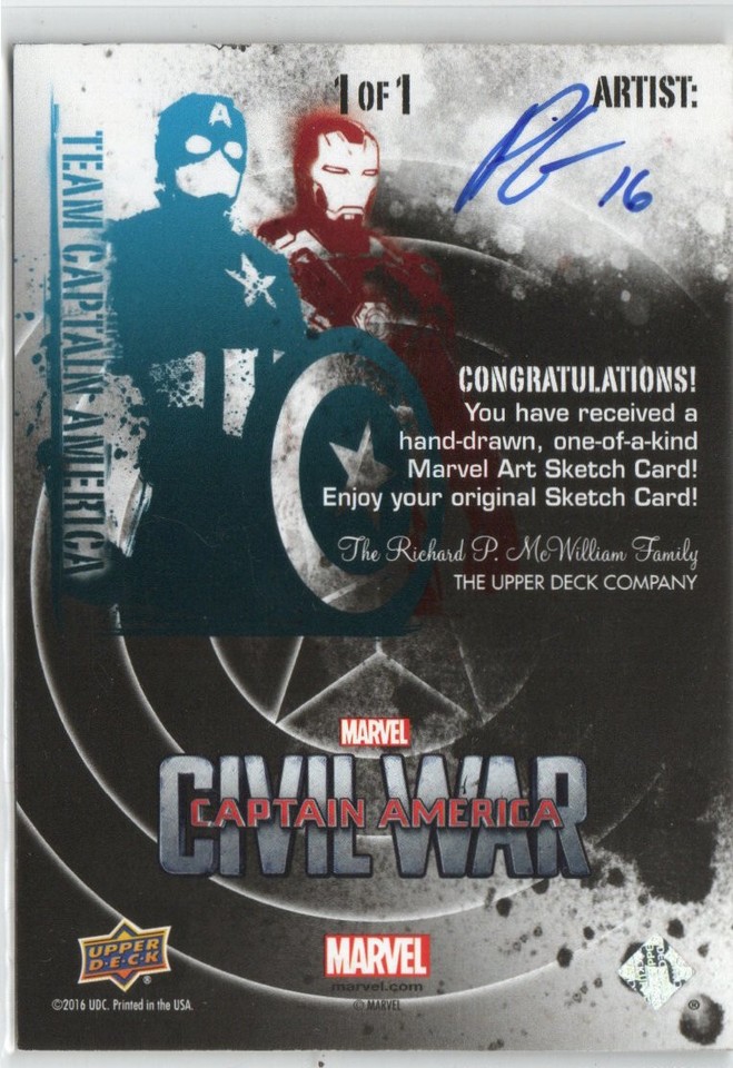 Captain America Civil War Movie 1/1 Artist Sketch Team Captain Patrick ...
