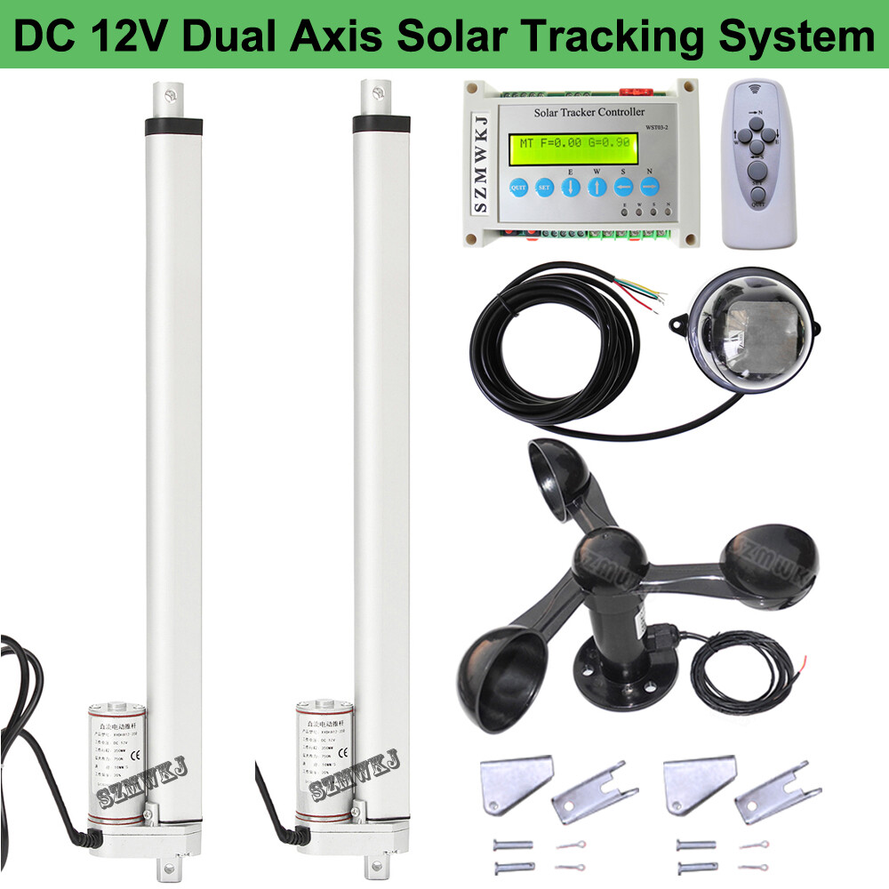 LCD Dual Axis Solar Tracking Tracker Kit W/ 18" Linear Actuator W/ Anemometer DO | eBay