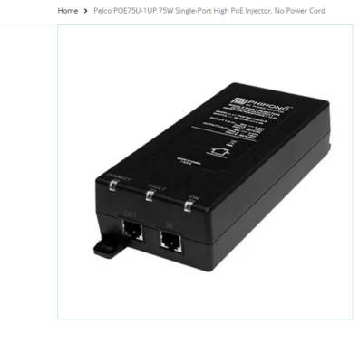 Pelco POE75U-1UP 75W Single-Port High PoE Injector, No Power Cord | eBay