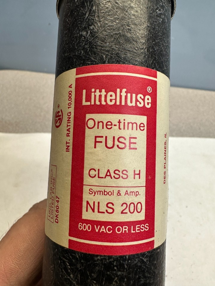 LITTELFUSE NLS200 CLASS H ONE-TIME FUSE 600VAC 200 AMP, TEST GOOD FREE ...