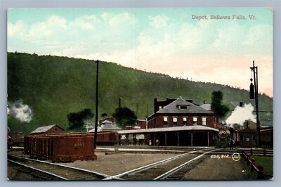 BELLOWS FALLS VT RAILROAD STATION ANTIQUE POSTCARD RAILWAY DEPOT | eBay