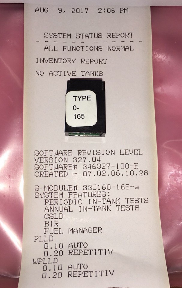 VEEDER ROOT CSLD PLLD BIR STATIC TANK TEST SEM FOR TLS-350 - PN 330160 ...