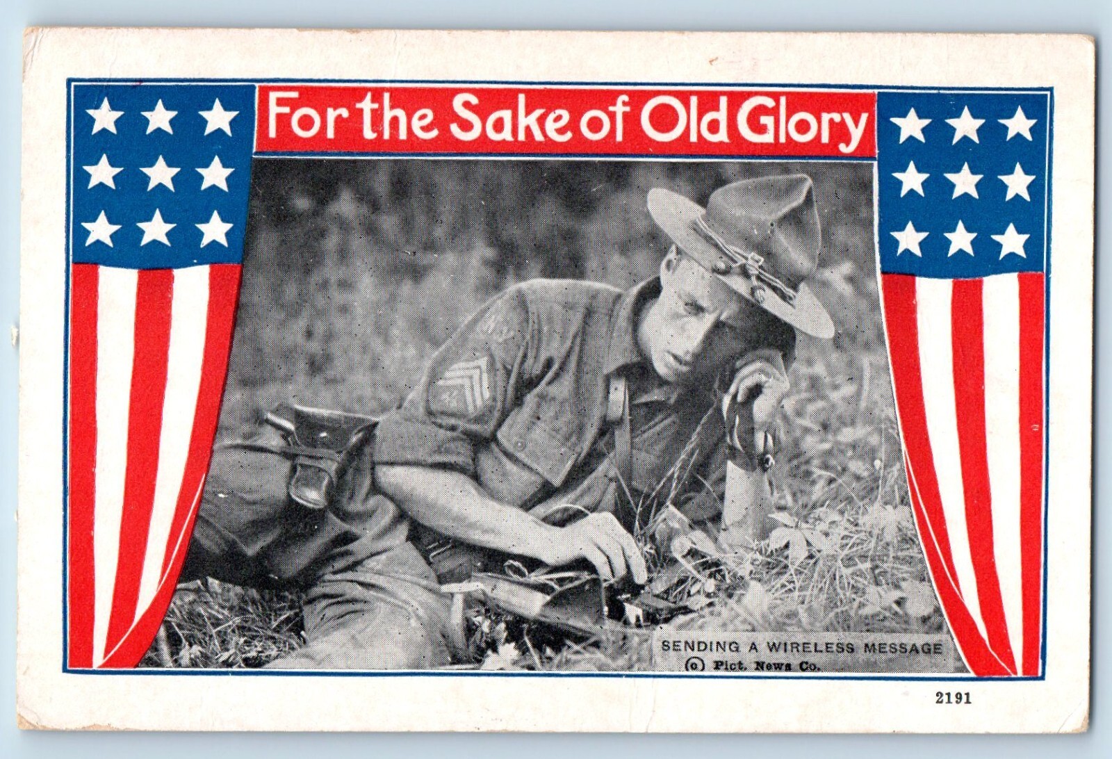 WWI Postcard Army Soldier For The Sake Of Old Glory Sending A Wireless ...