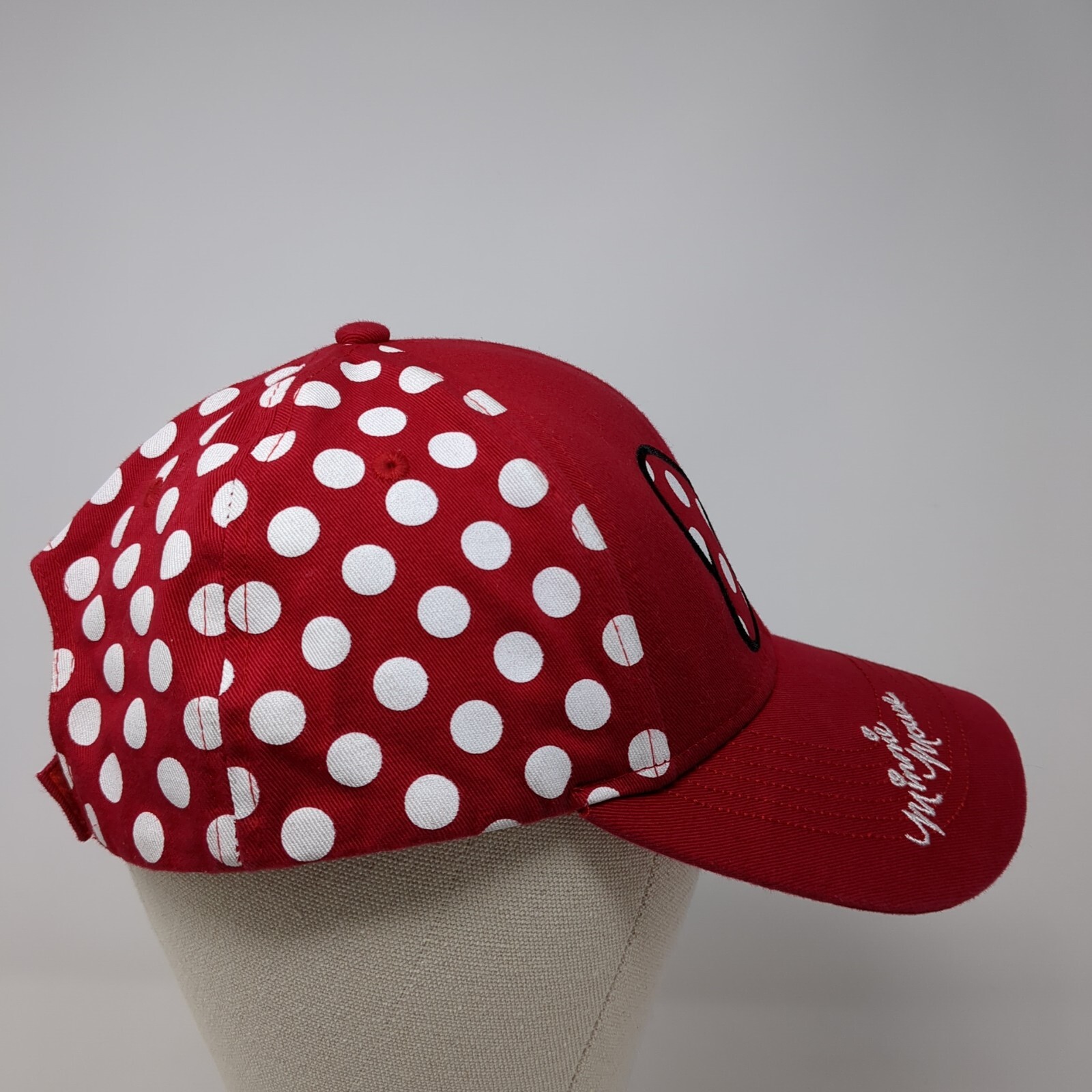 Minnie Mouse Bow Strapback Hat Red One Size Polka Dot Embroidered ...