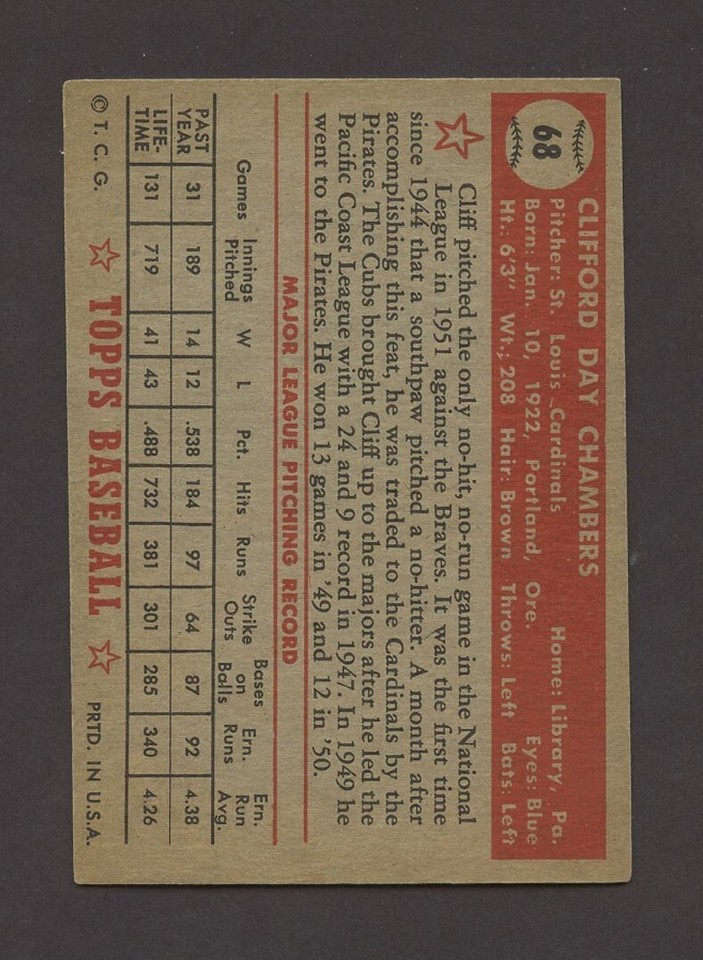 1952 Topps #68 Cliff Chambers EX+ Very sharp | eBay
