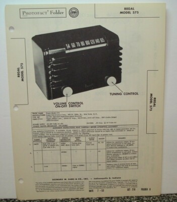 SAMS PHOTOFACT FOLDER 210-8 REGAL RADIO MODEL 575 | eBay