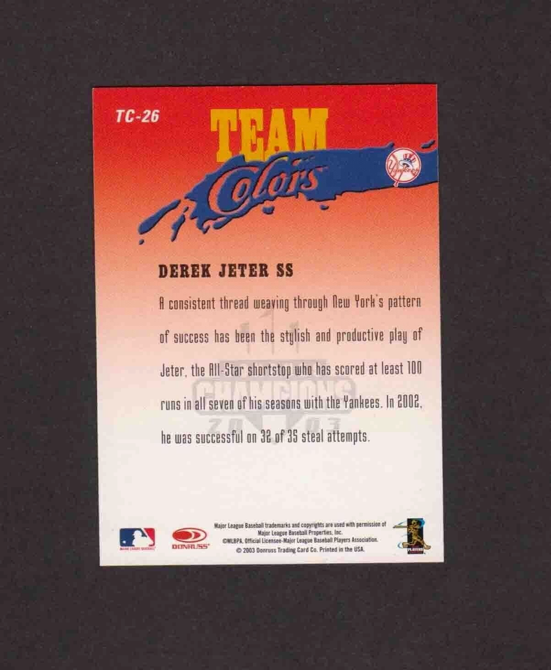 Derek Jeter 2003 Donruss Champions "Team Colors" #TC-26 | eBay