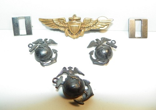 USMC WW2 Pilot Grouping: Navy Wings + 3 EGA's + Pair of Captain Rank ...